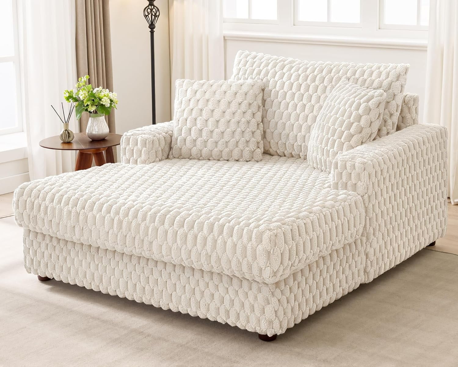 Oversized Chaise Lounge Chair, Beige Comfy Corduroy Chaise Sofa ...