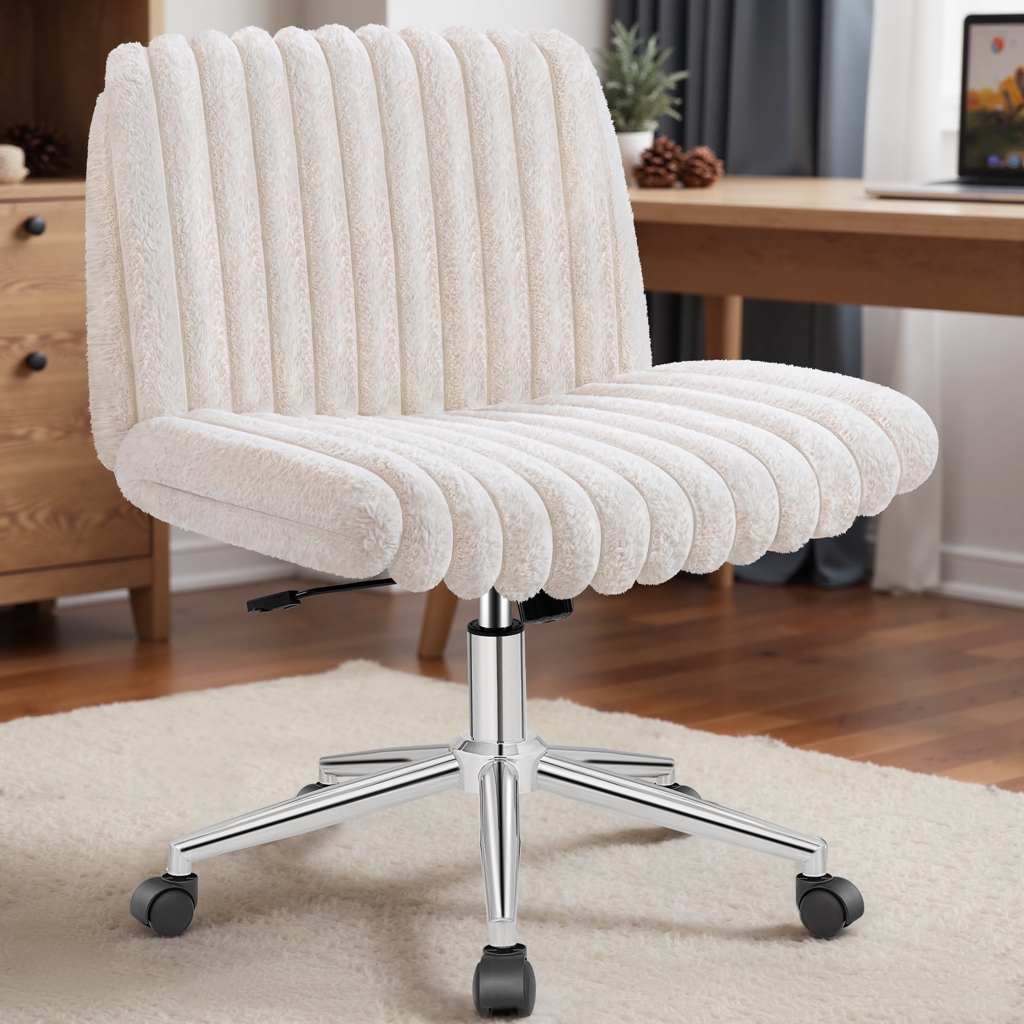COOLHUT Armless Criss Cross Legged Chair With Wheels, Swivel Home Office Chair Adjustable Height ...