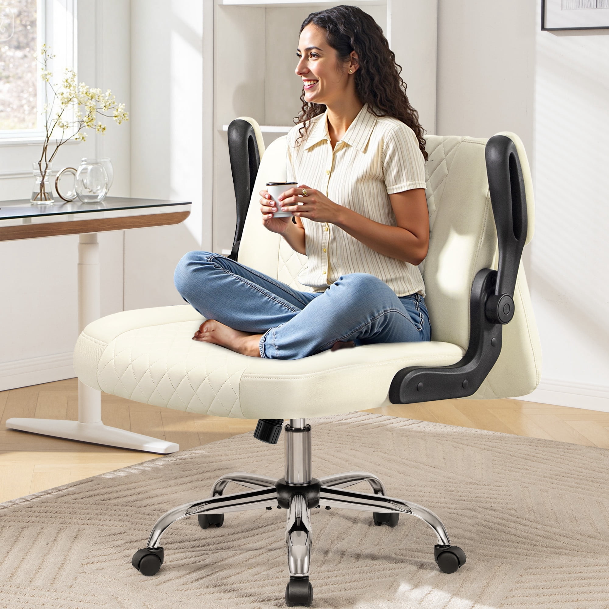 COOLHUT Criss Cross Office Chair with Flip Padded Backrest, Comfy PU ...