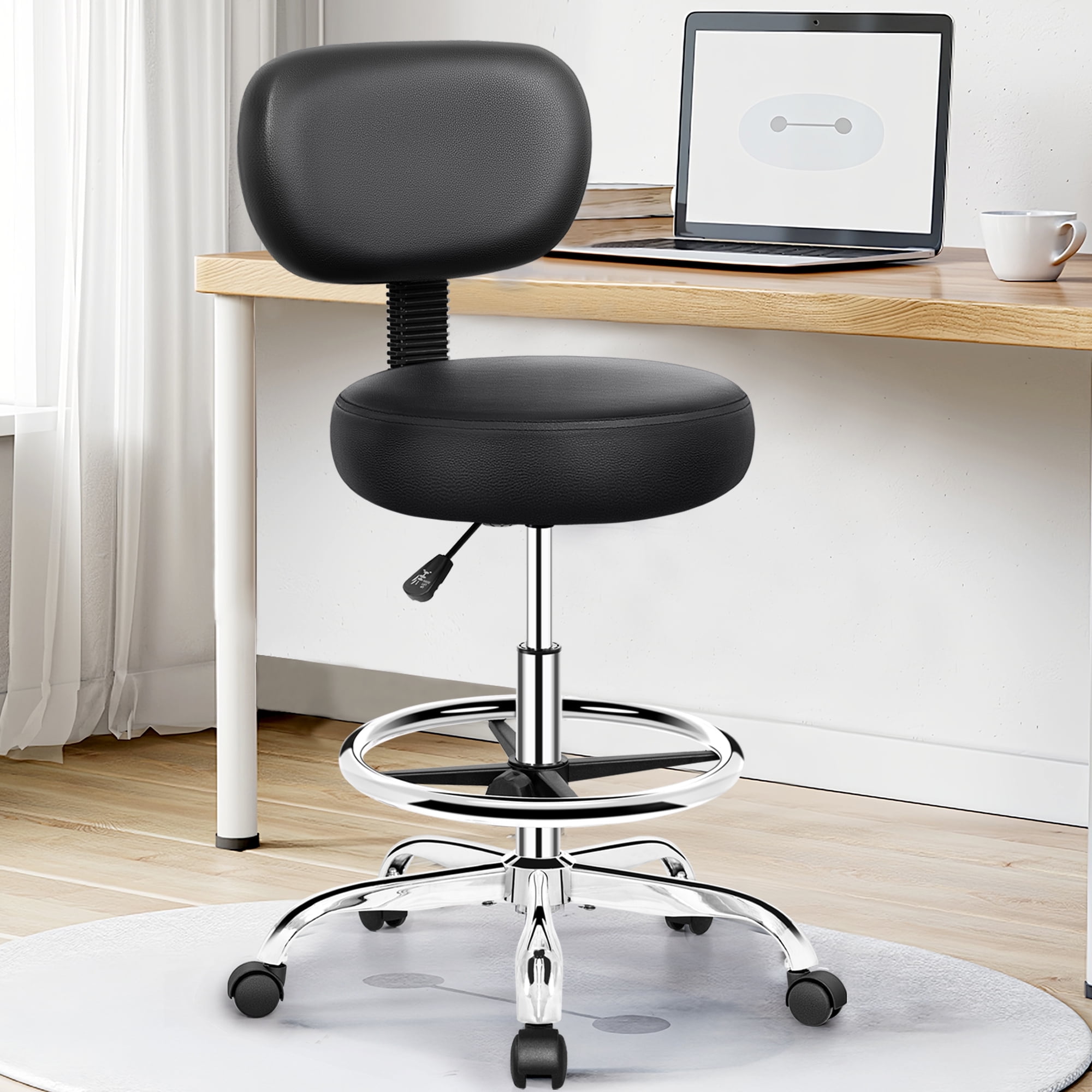 COOLHUT Drafting Chair Stool Chiar with Backrest, Adjustable Foot Rest ...