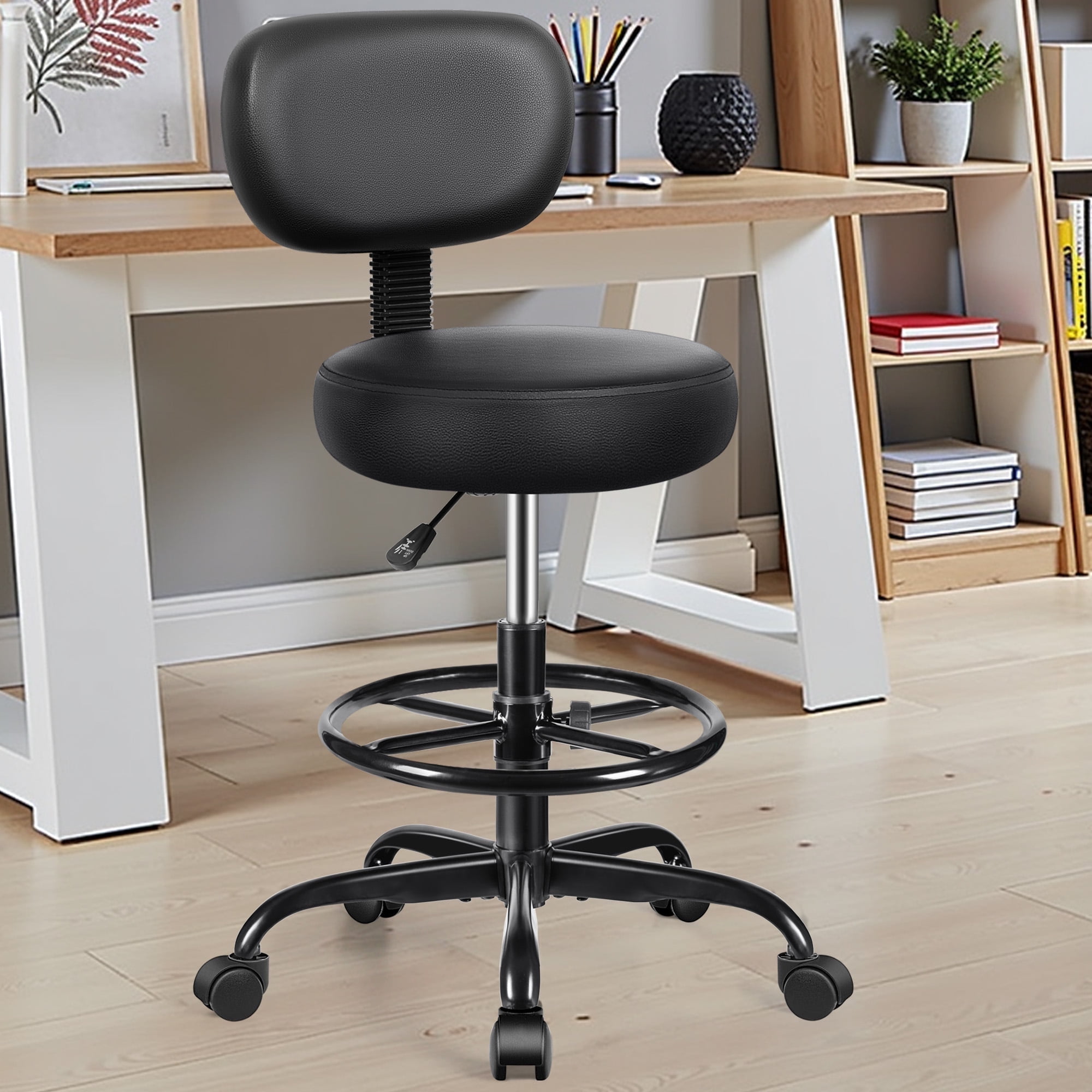 COOLHUT Drafting Chair Stool Chiar with Backrest, Adjustable Foot Rest ...