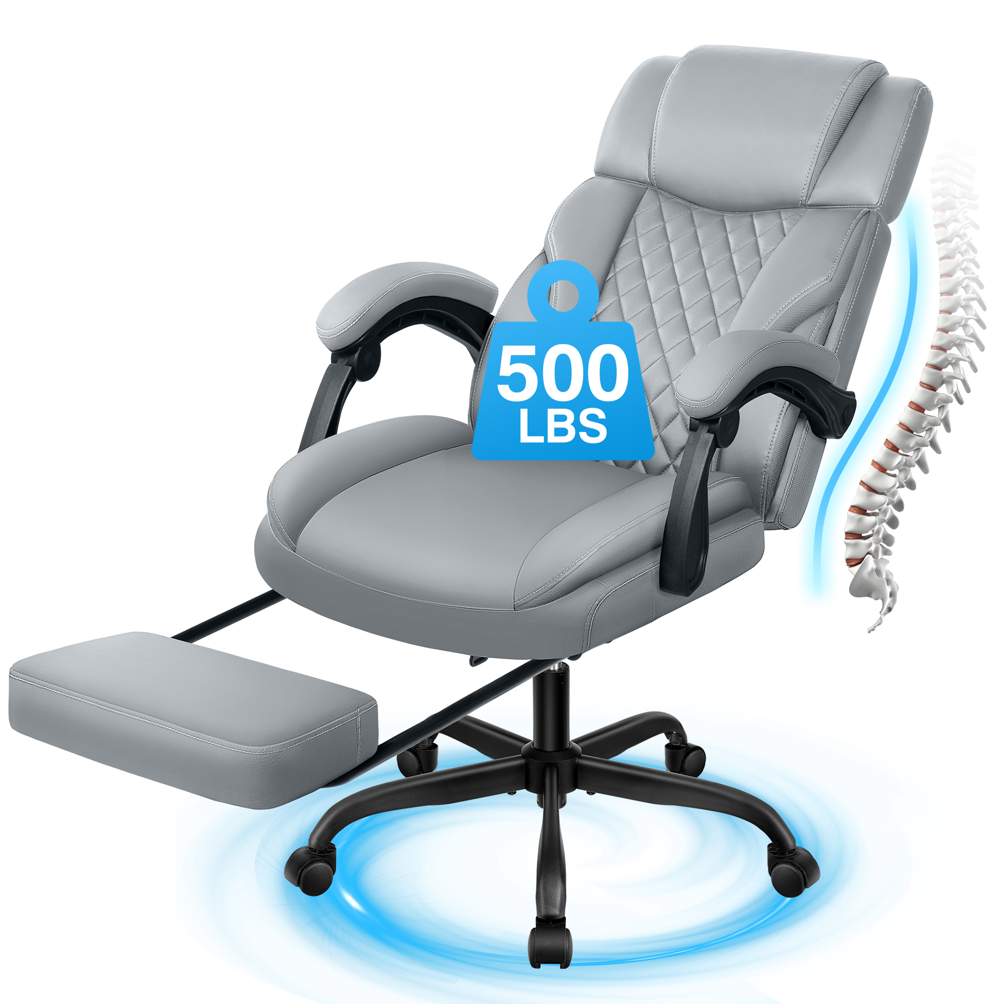 COOLHUT Executive Leather Office Chair, 500LBS Big and Tall Office ...