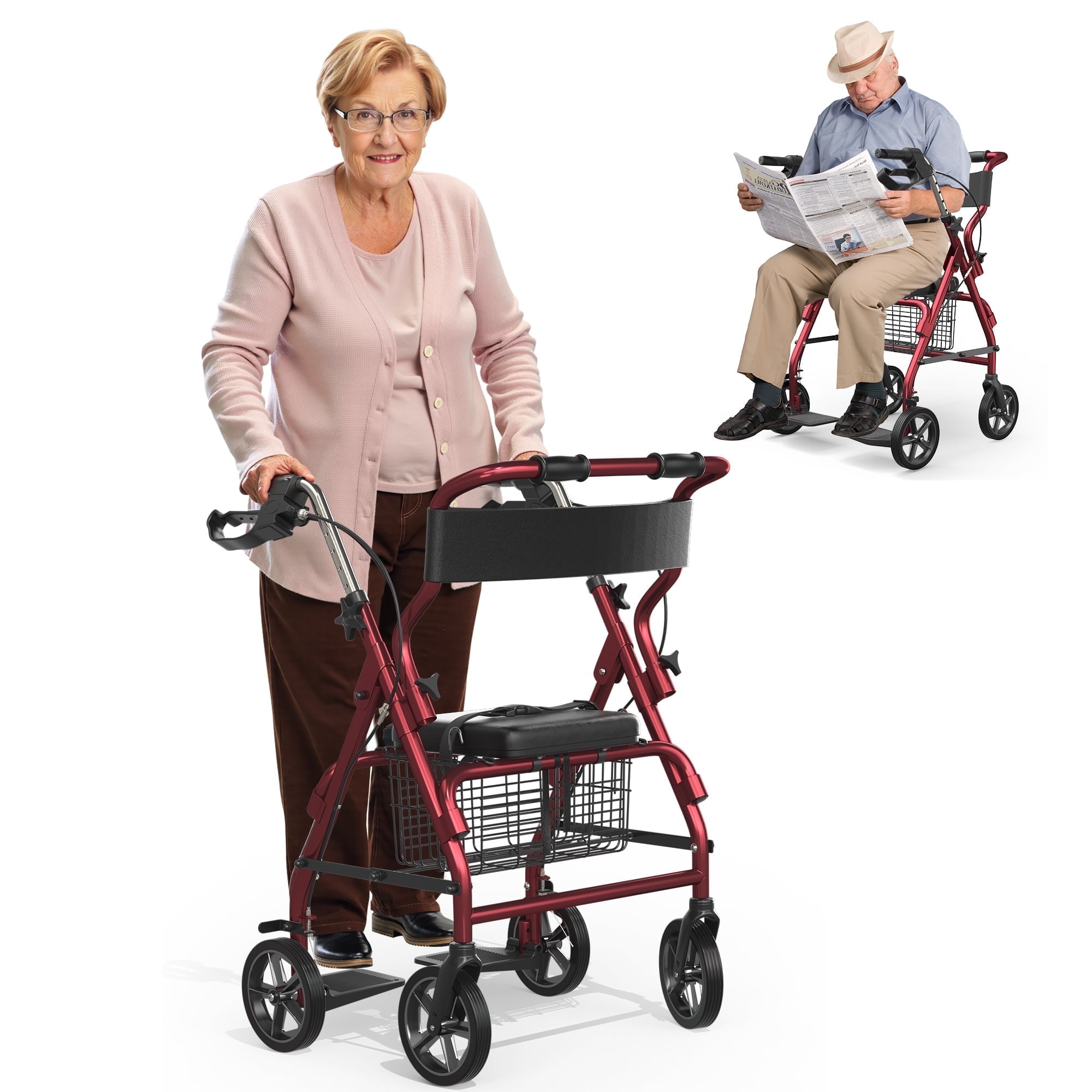 COOLHUT Foldable Rollator Walker for Seniors, All-Terrain Rollator ...