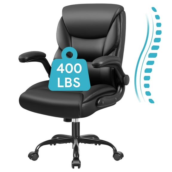 Big and Tall Office Chair 400lbs Wide Seat High Back Black PU Leather ...
