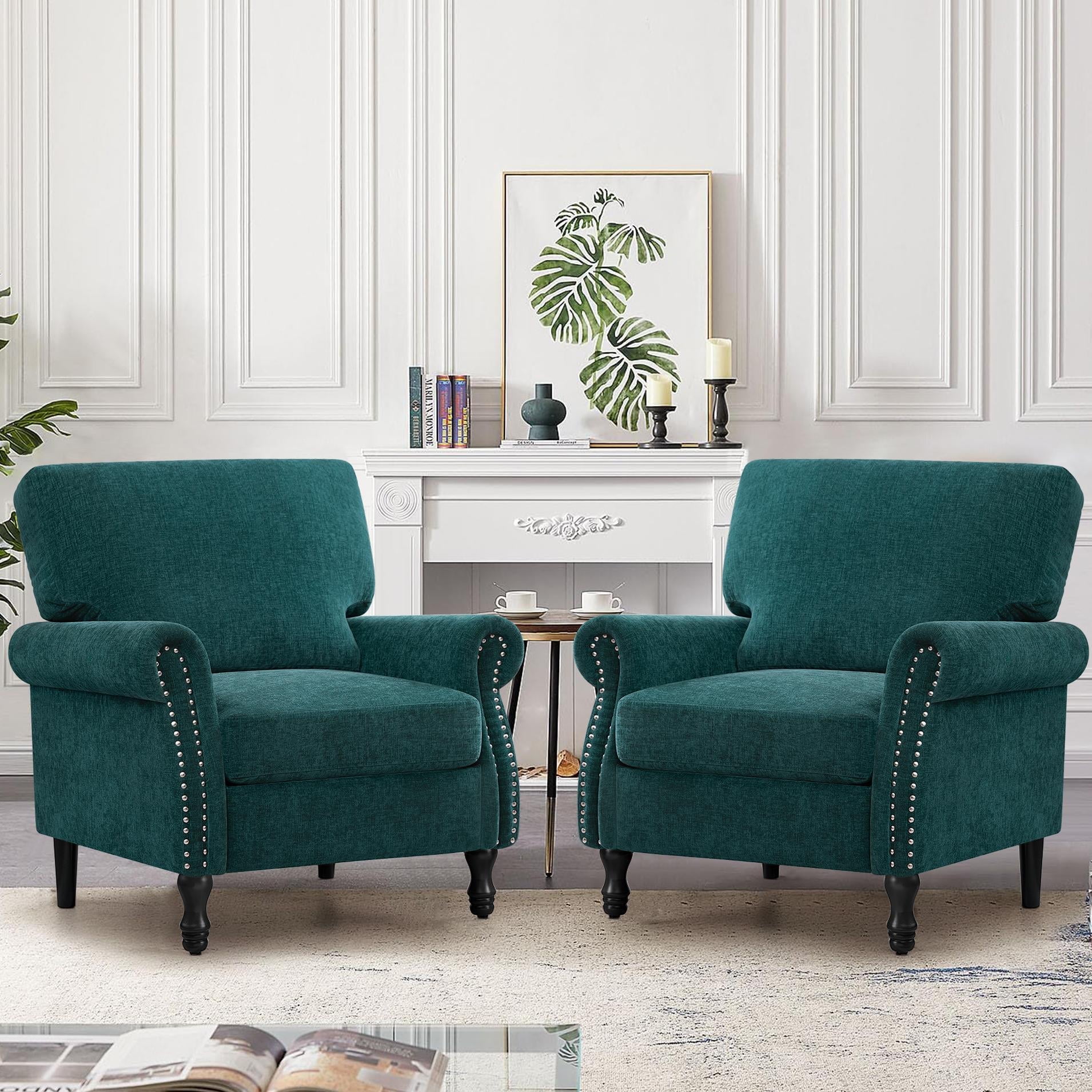 COOLHUT Modern Accent Chair Armchair Set of 2, Linen Fabric Upholstered ...