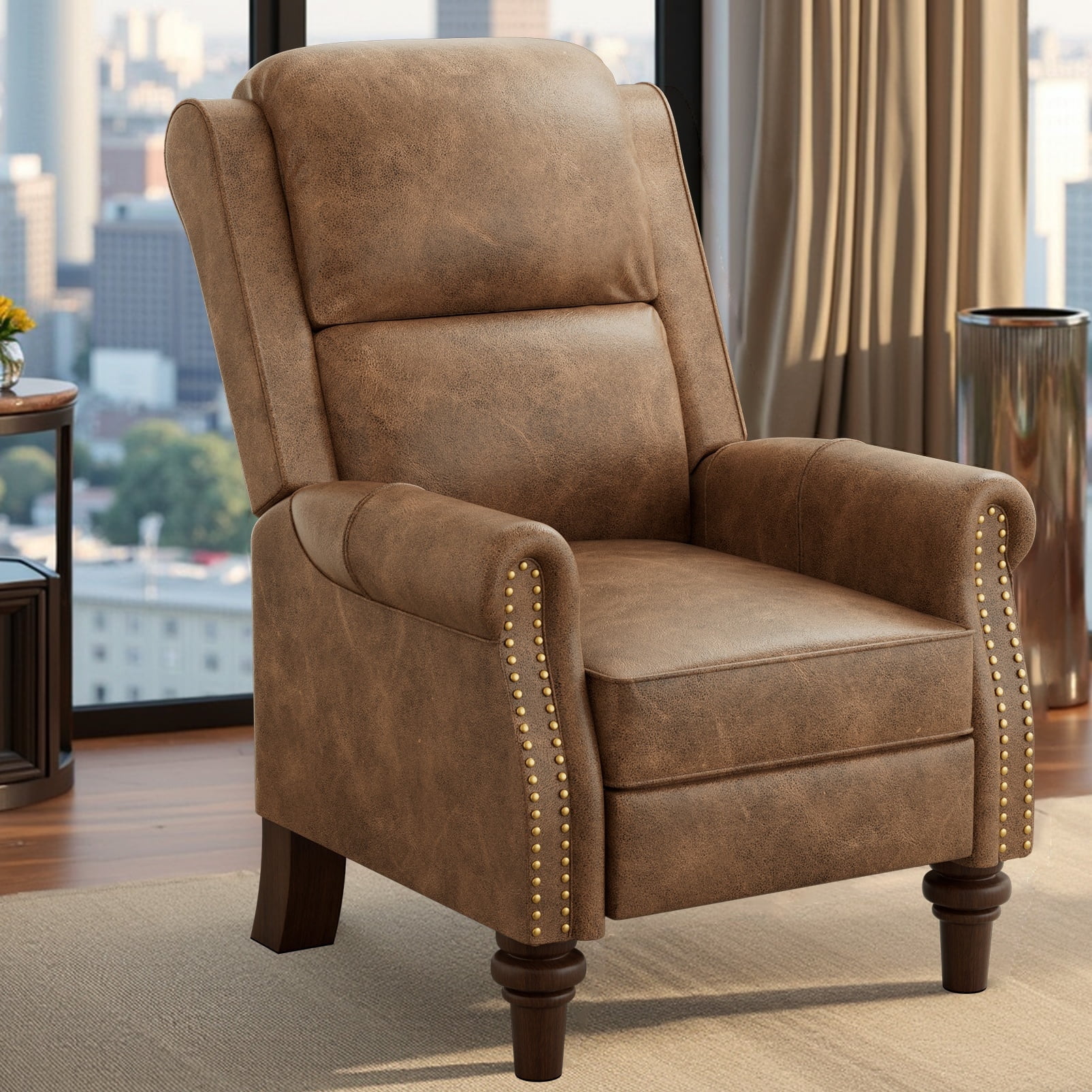 COOLHUT Pushback Recliner Chair Faux Leather Armchair, Mid Century ...