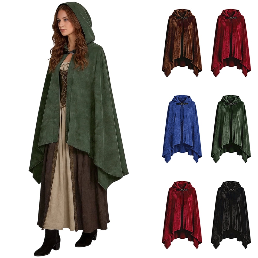 COOLIK Medieval Hooded Cloak Renaissance Cape Velvet Medieval Victorian ...