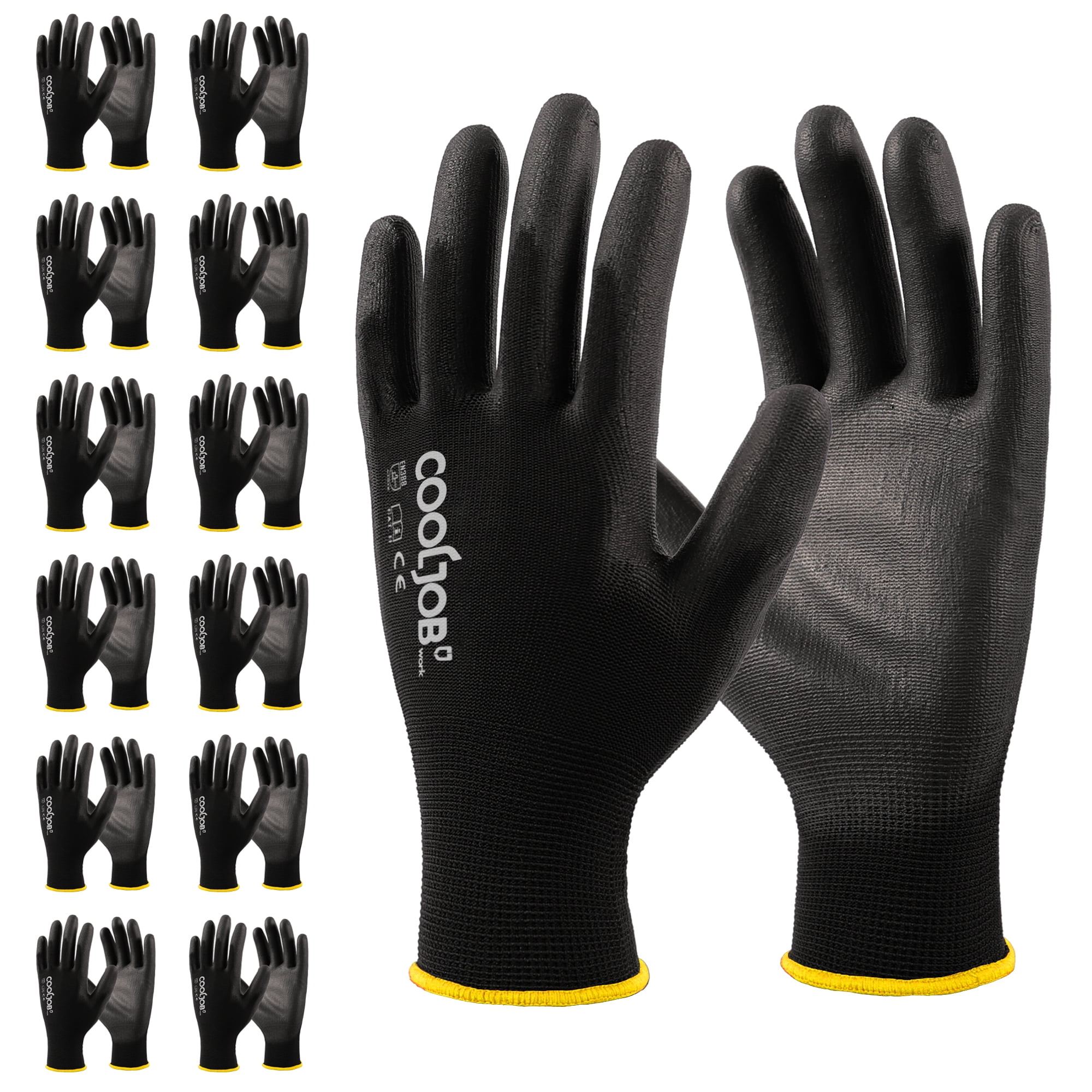 COOLJOB 12 Pairs Safety Work Gloves with Grip, Ultra-lite PU Coated ...