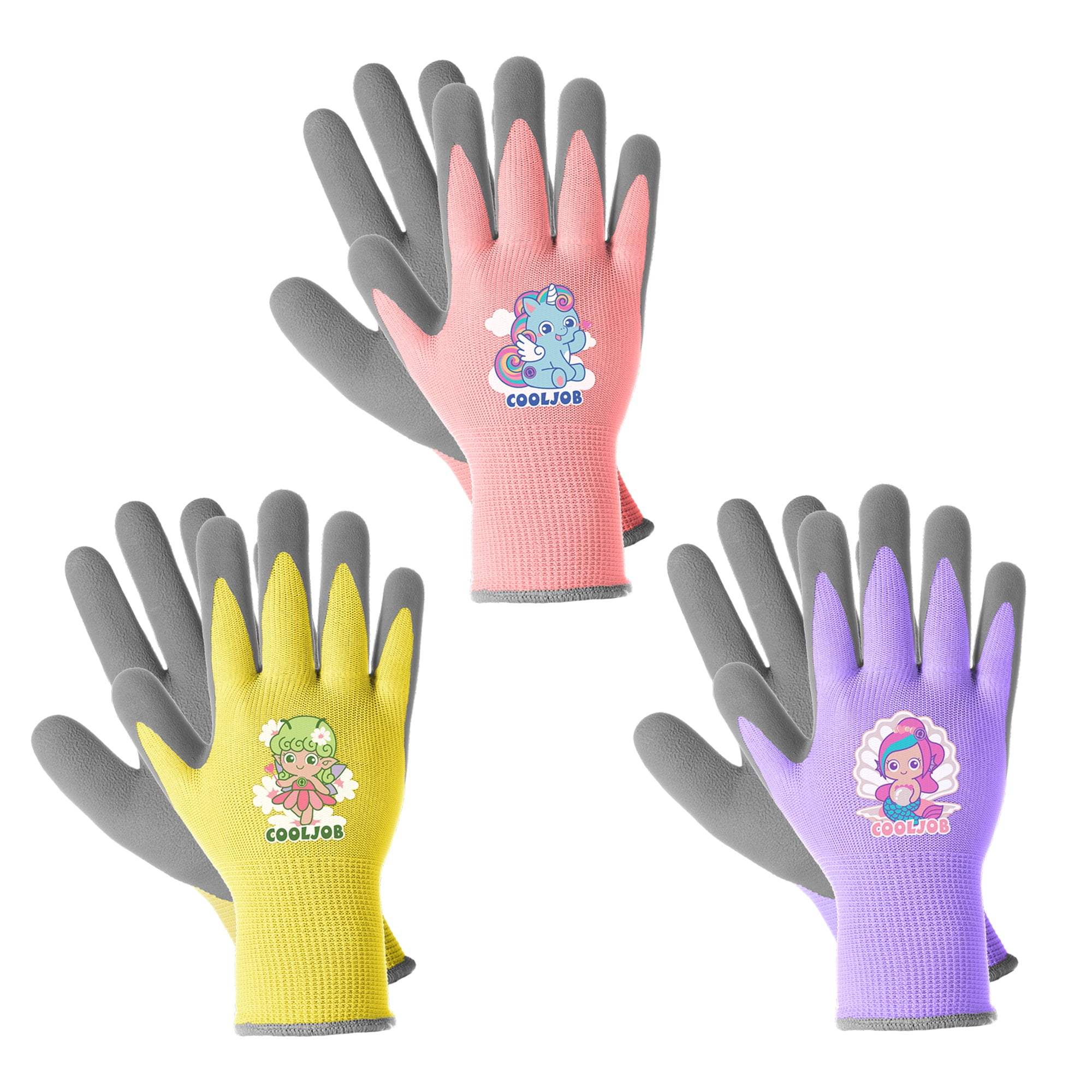 COOLJOB 3 Pairs Kids Gardening Gloves for Age 6-8, Children Toddler ...