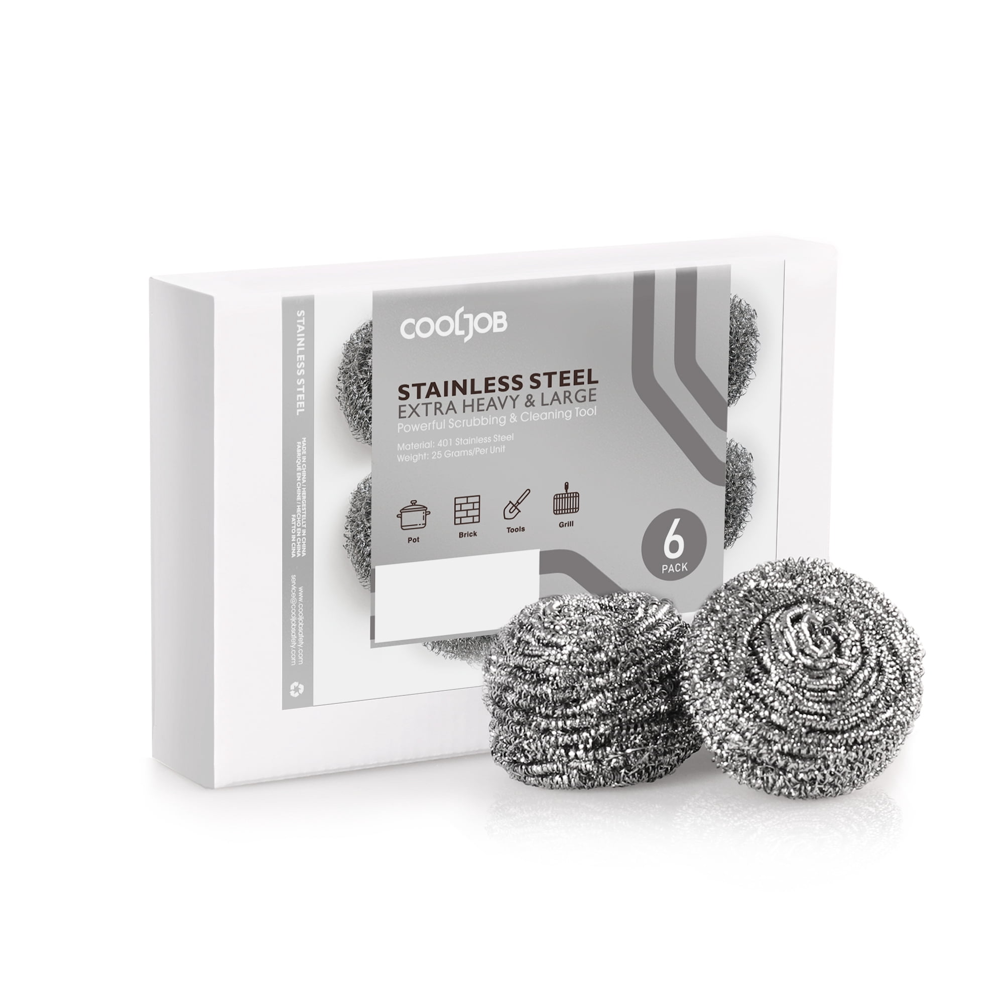 COOLJOB 6 Pack Stainless Steel Scrubber Sponges, Heavy Duty Tough ...