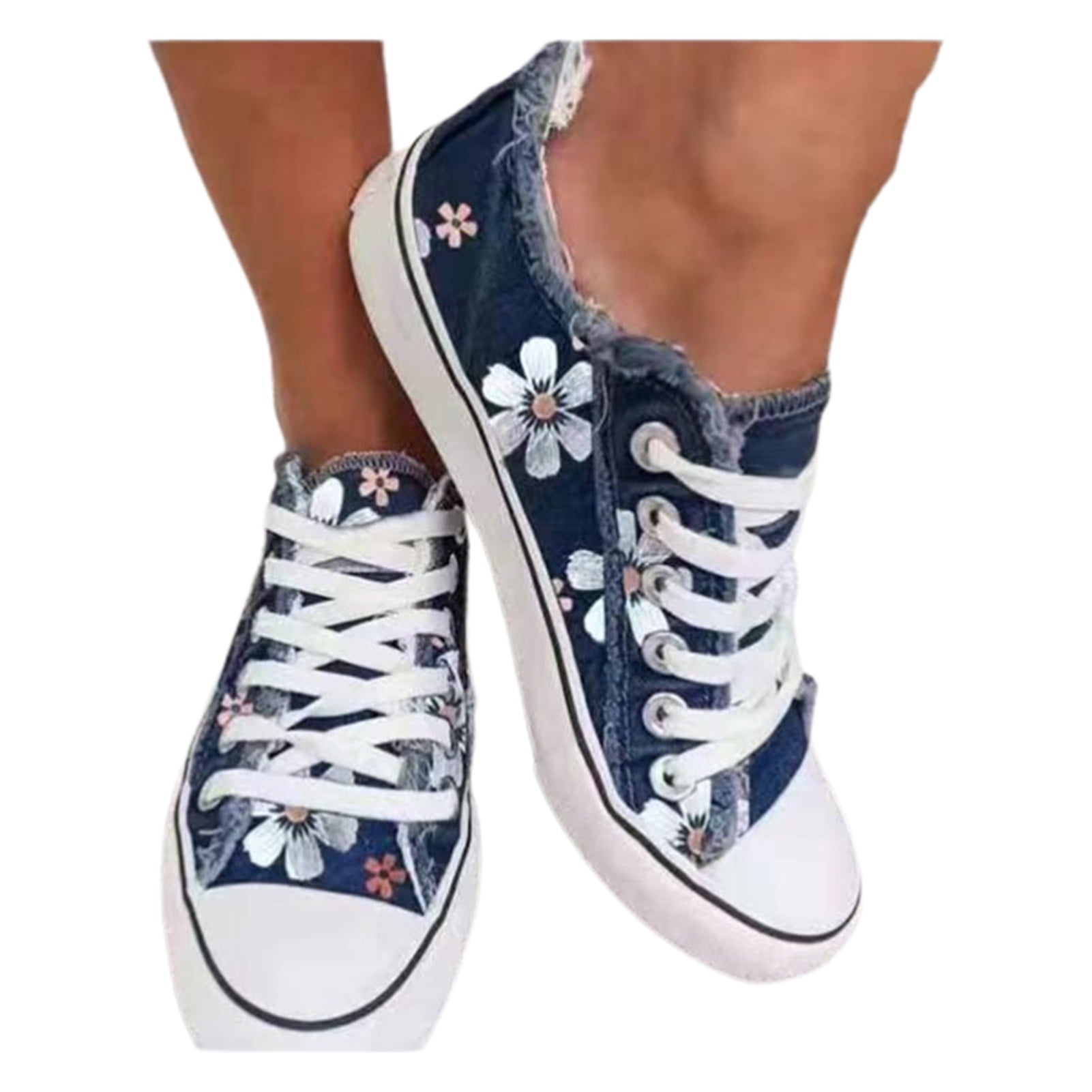 COOLL Lace Up Canvas Shoes Non-Slip Rubber Sole Flower Print Low Cut ...