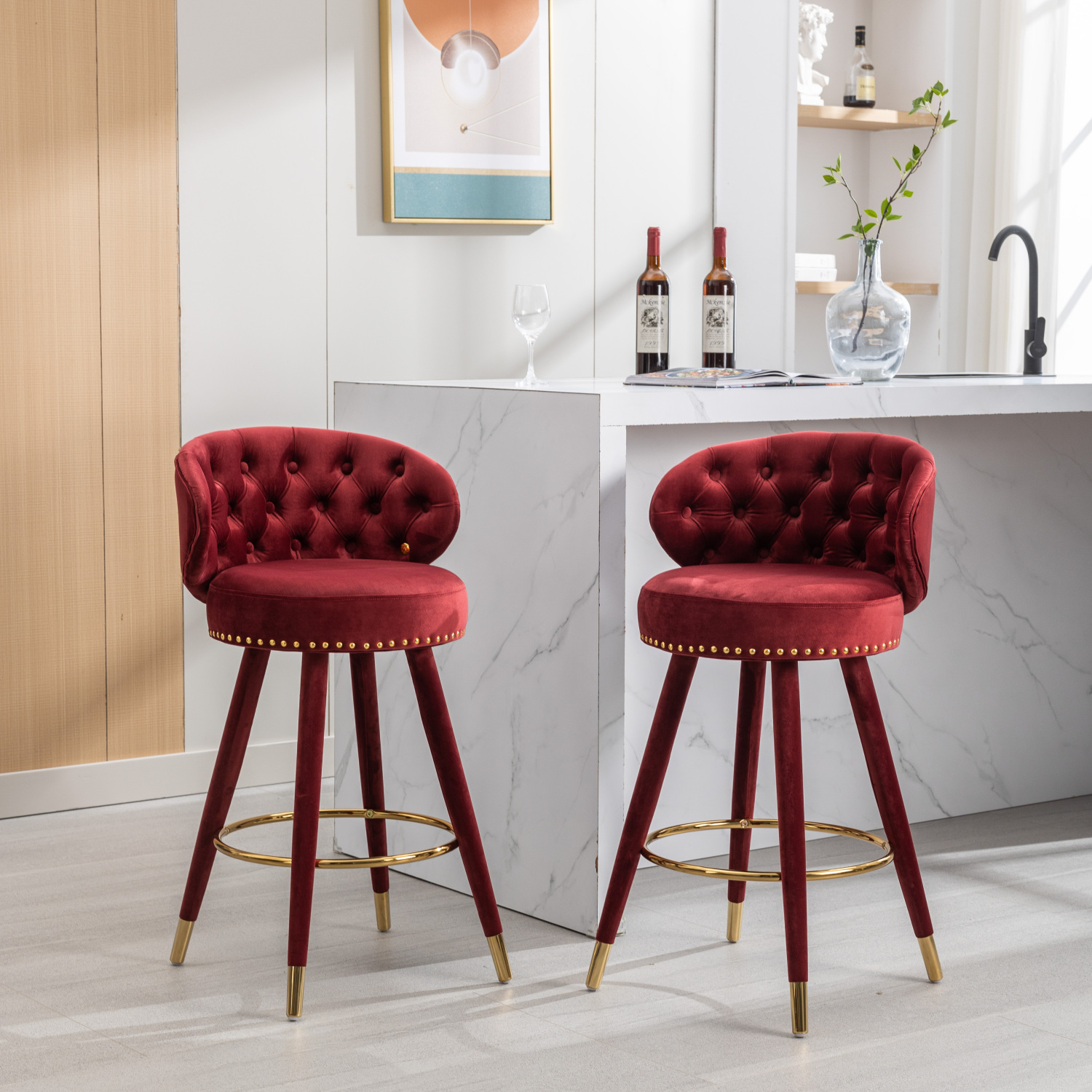 COOLMORE Counter Height Bar Stools Set of 2 for Kitchen Counter Solid ...