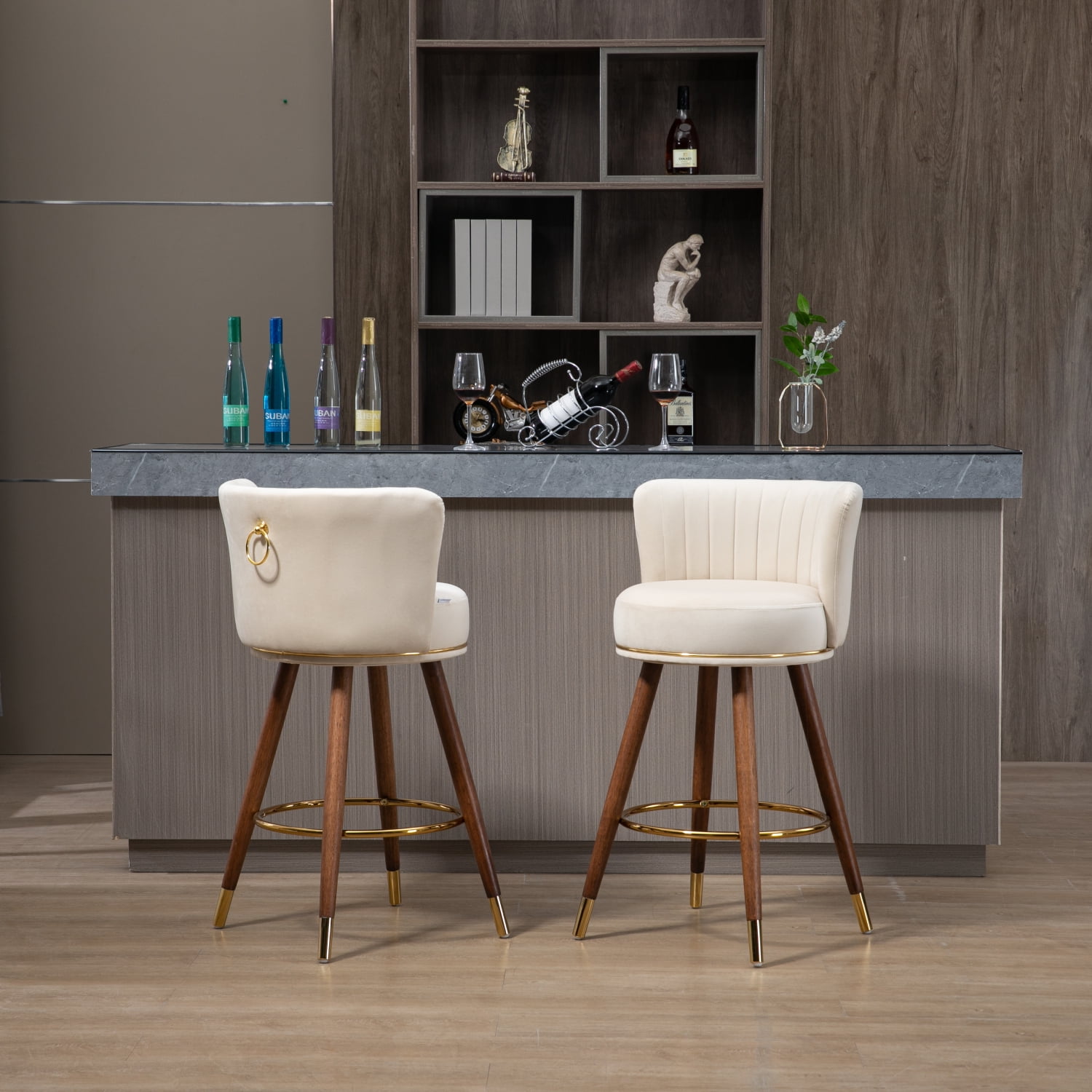 COOLMORE Counter Height Stools Set of 2 with Solid Wood Legs | Fixed ...