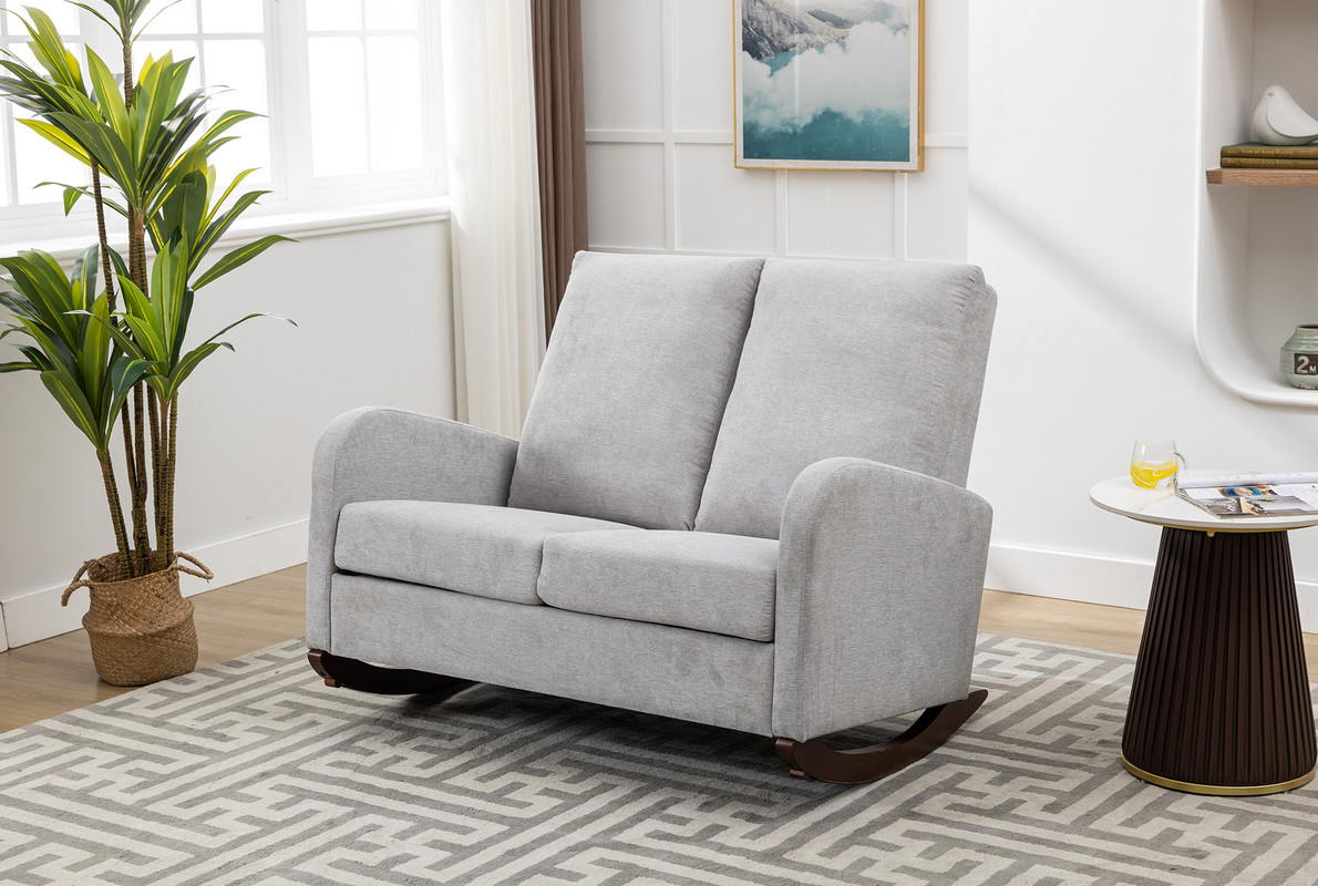 COOLMORE Linen Rocking Chair - Upholstered Mid Century Modern Rocker ...