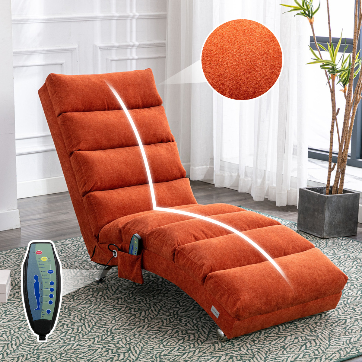 COOLMORE Luxury Upholstered Chaise Lounge Chair with Vibration for ...