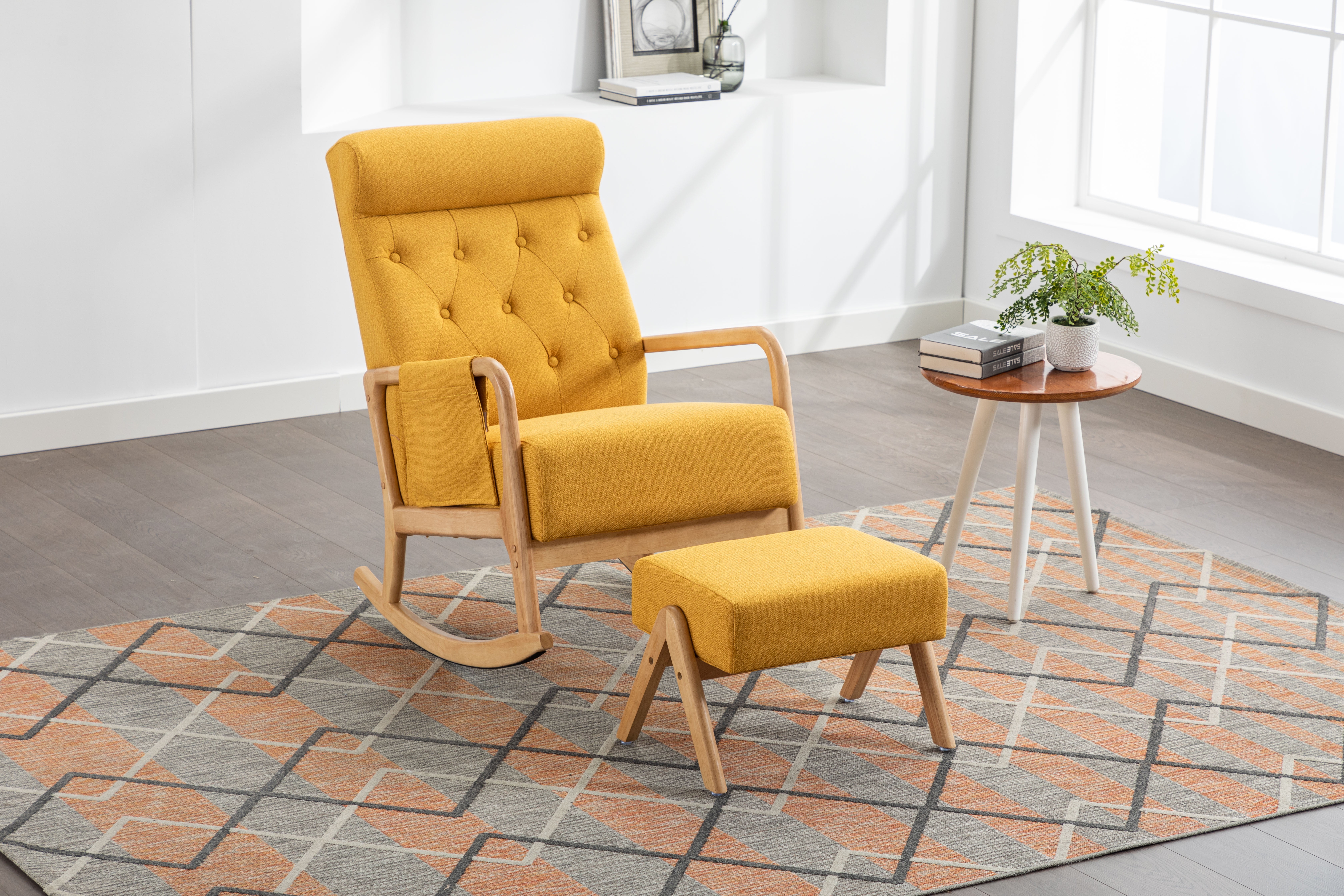 COOLMORE Mid-Century Modern Rocking Chair with Ottoman - Upholstered ...