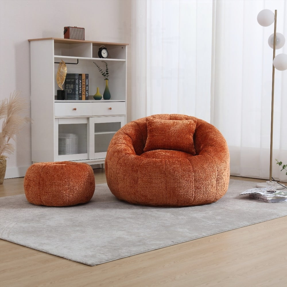 COOLMORE Modern Round Bean Bag Chair with Footrest for Living Space ...