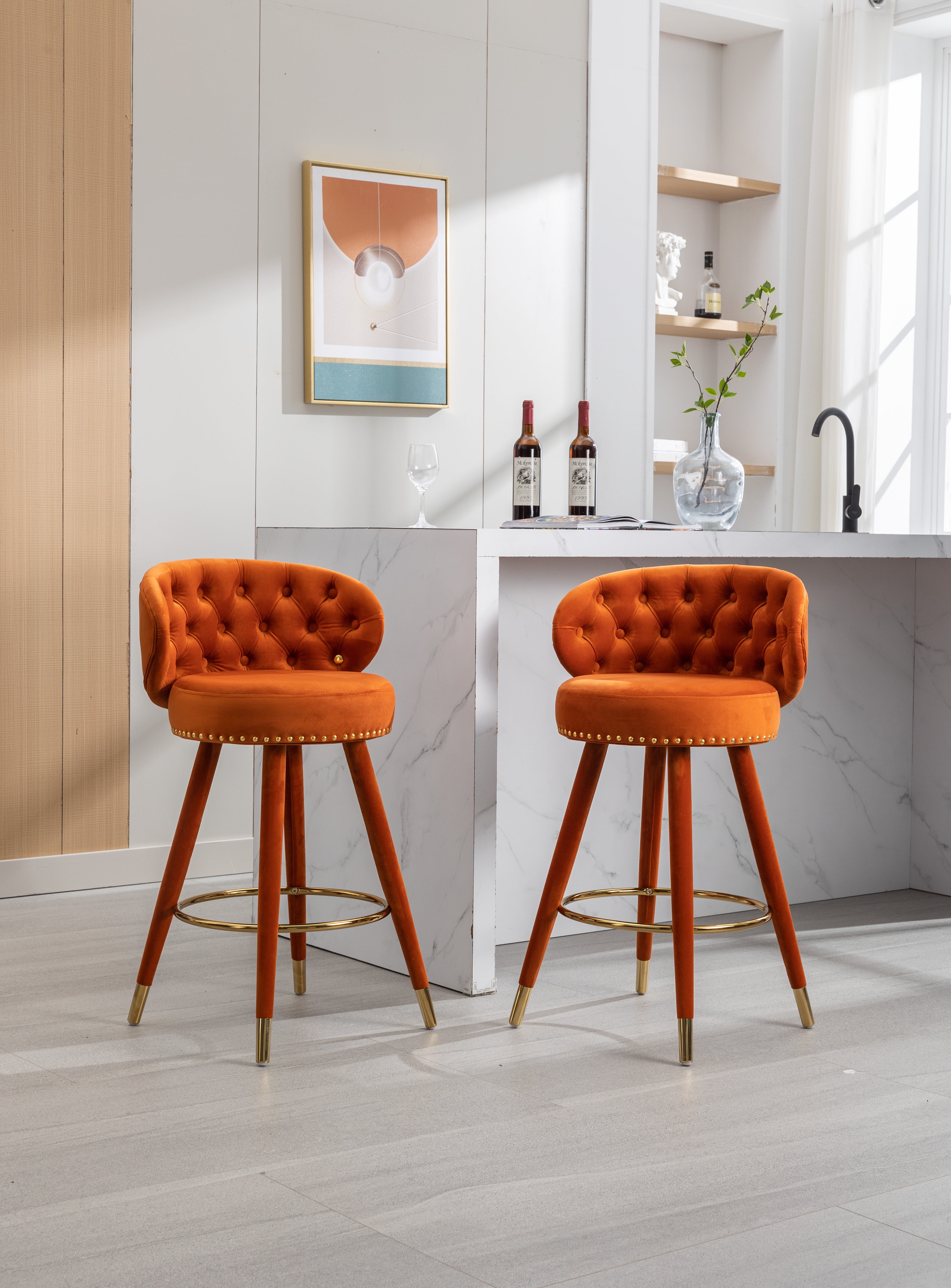 COOLMORE Velvet Counter Height Bar Stools Set of 2 - Kitchen Counter ...