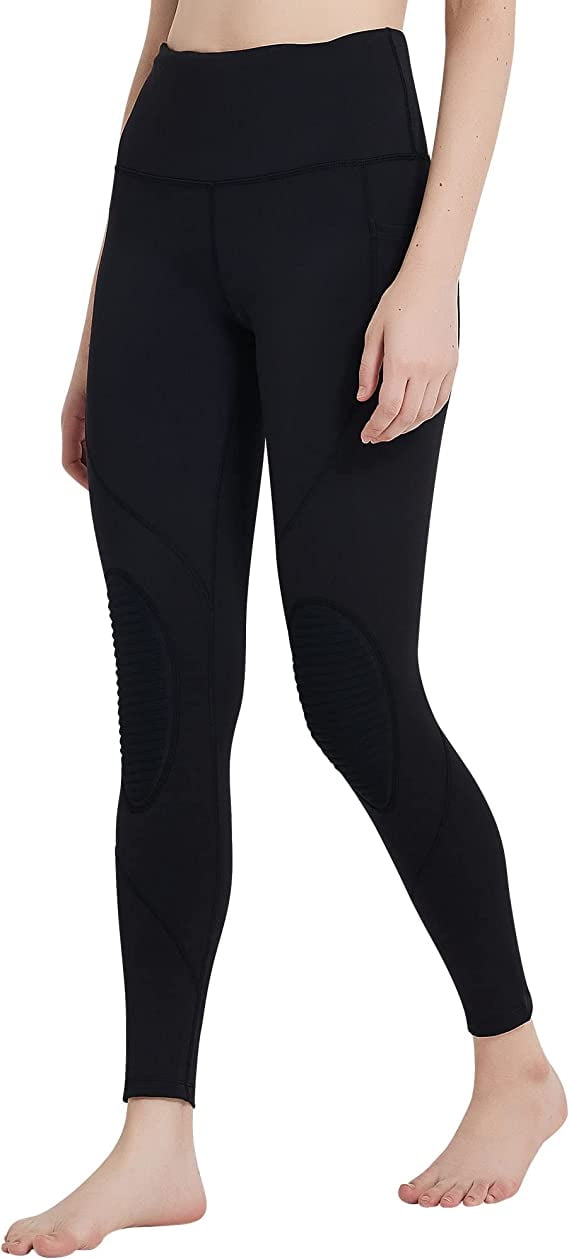 COOLOMG Womens High Waisted Yoga Pants with Built-in Ribbed Knee ...