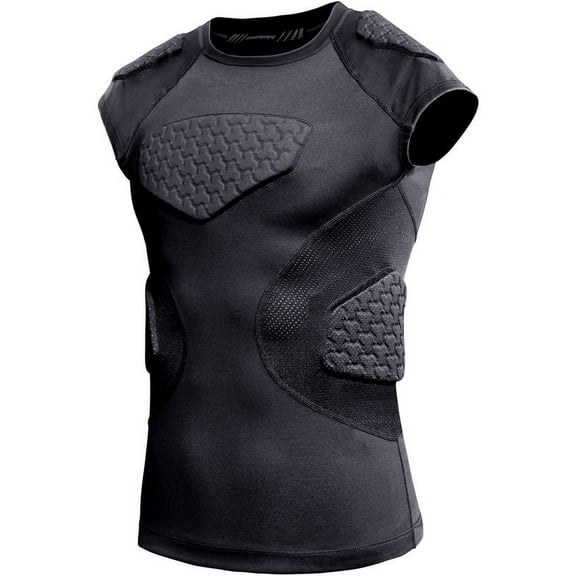 COOLOMG Mens Padded Football Shirt Rib Chest Protector Compression Undershirt Rugby Lacrosse ...