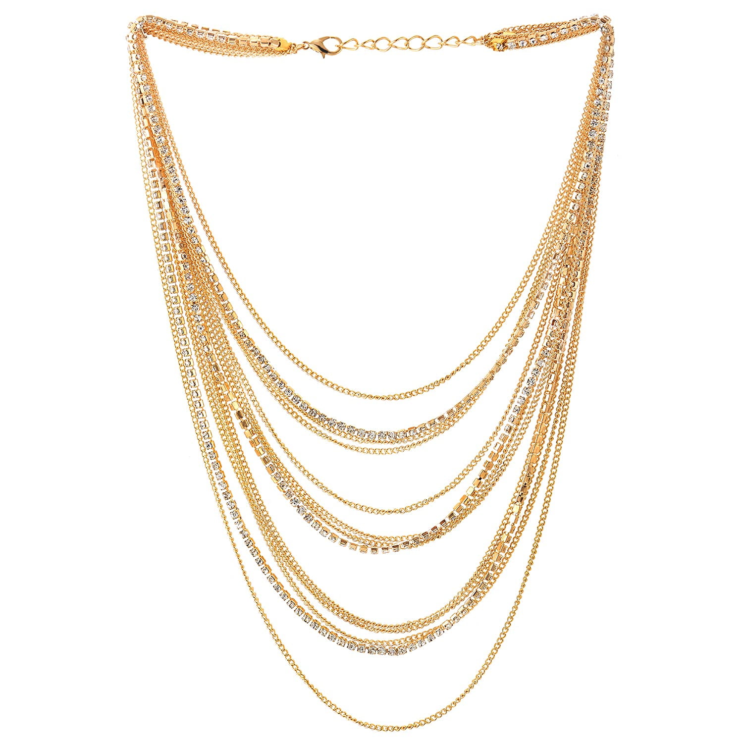 COOLSTEELANDBEYOND Gold Color Waterfall Multi-Strand Chains Statement ...