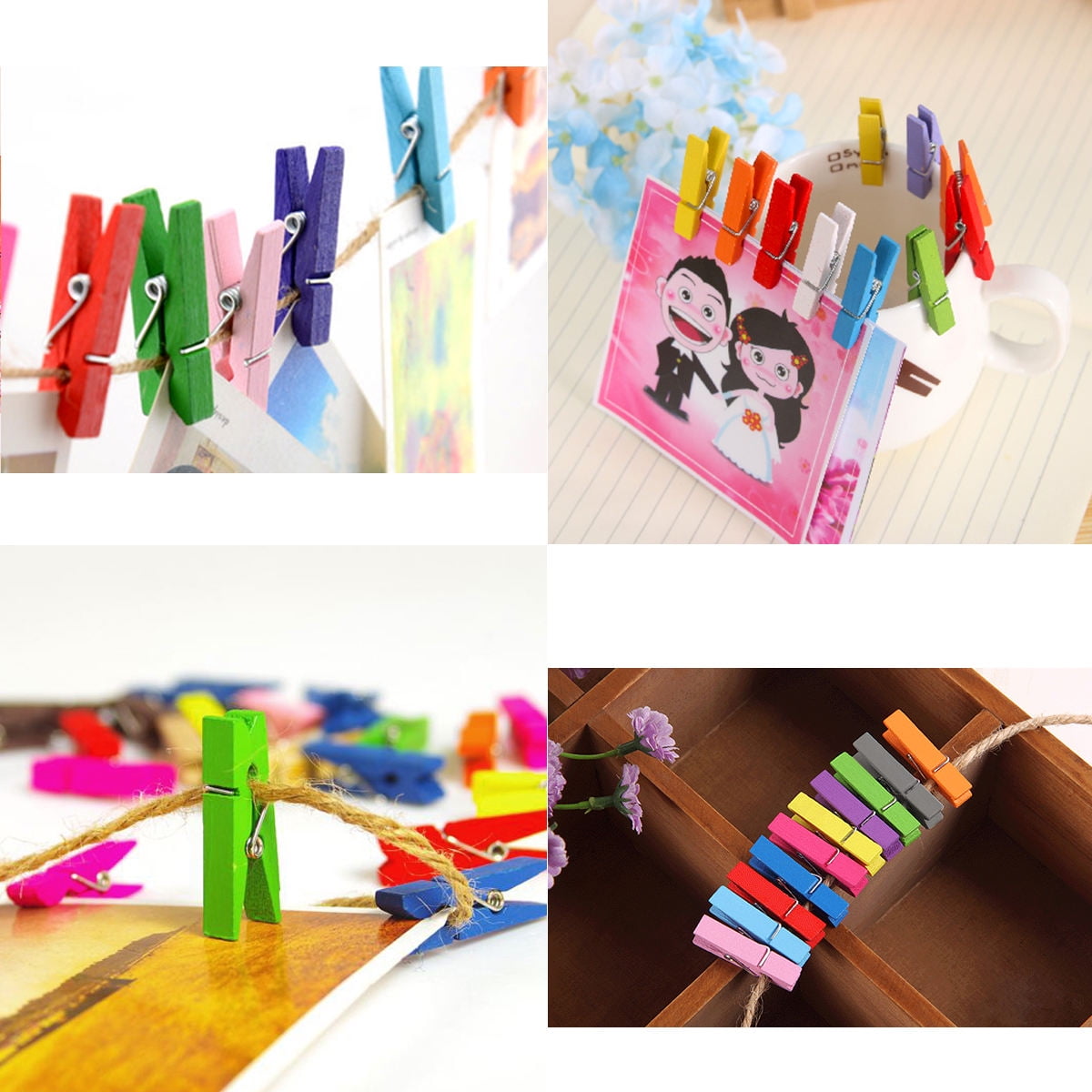 COOPHYA 100Pcs Little Clips Mini Wooden Photo Clips Assorted Color 1 ...