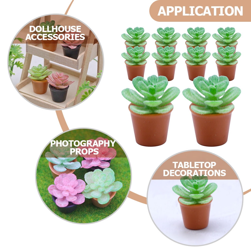 COOPHYA 10Pcs Mini Bonsai Decor Plastic Green Realistic Shape for Mini ...