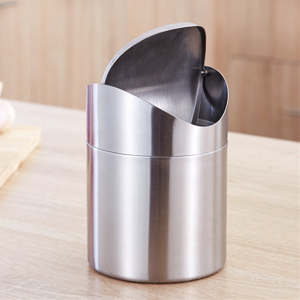 COOPHYA 1Pack Silver Desk Trash Bin Holds Trash Keeps Waste Contained ...