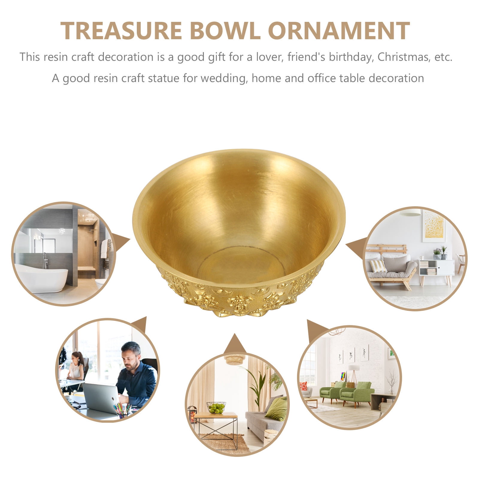 COOPHYA 1Pcs Ancestral Hall Treasure Bowl Golden Brass for Temple and ...