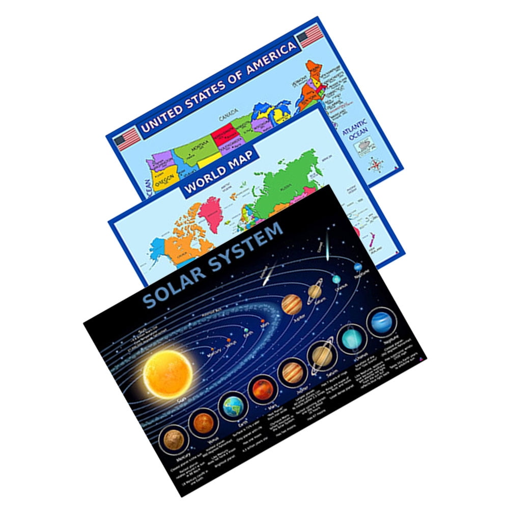 COOPHYA 3Pcs World and Solar System Maps for Kids Educational Tool ...