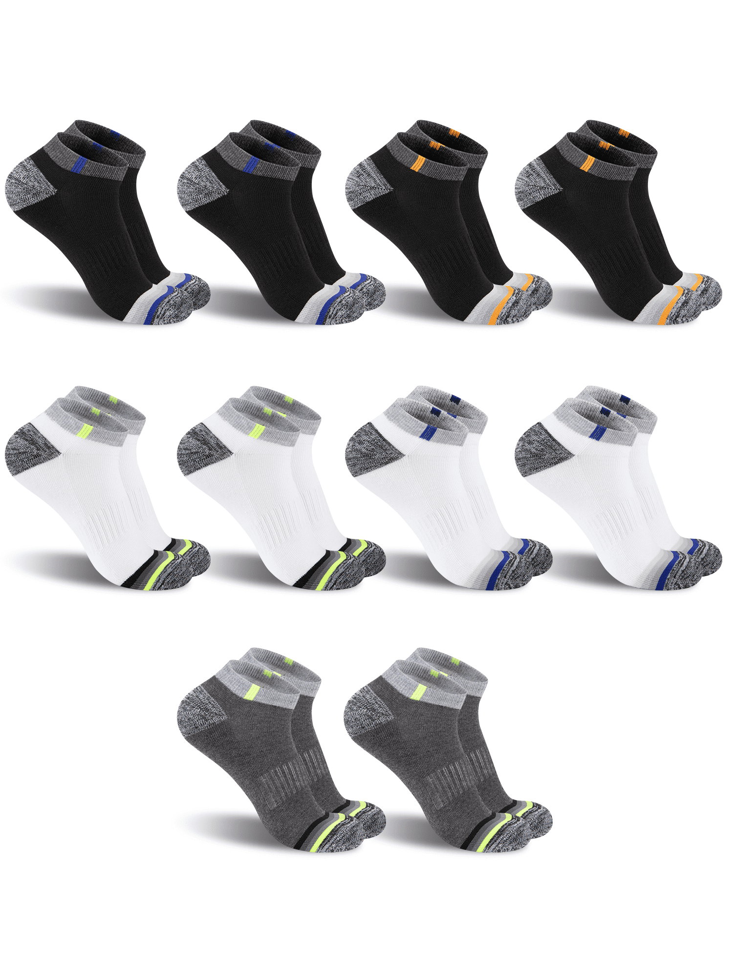 COOPLUS 10 Pairs Mens Ankle Socks Men 10 Pack Low Cut Comfort Cushion ...
