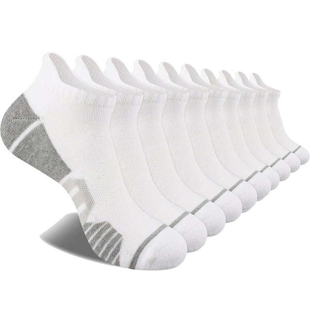 COOPLUS 10 Pairs Mens Ankle Socks Athletic Cushioned Socks for Men ...