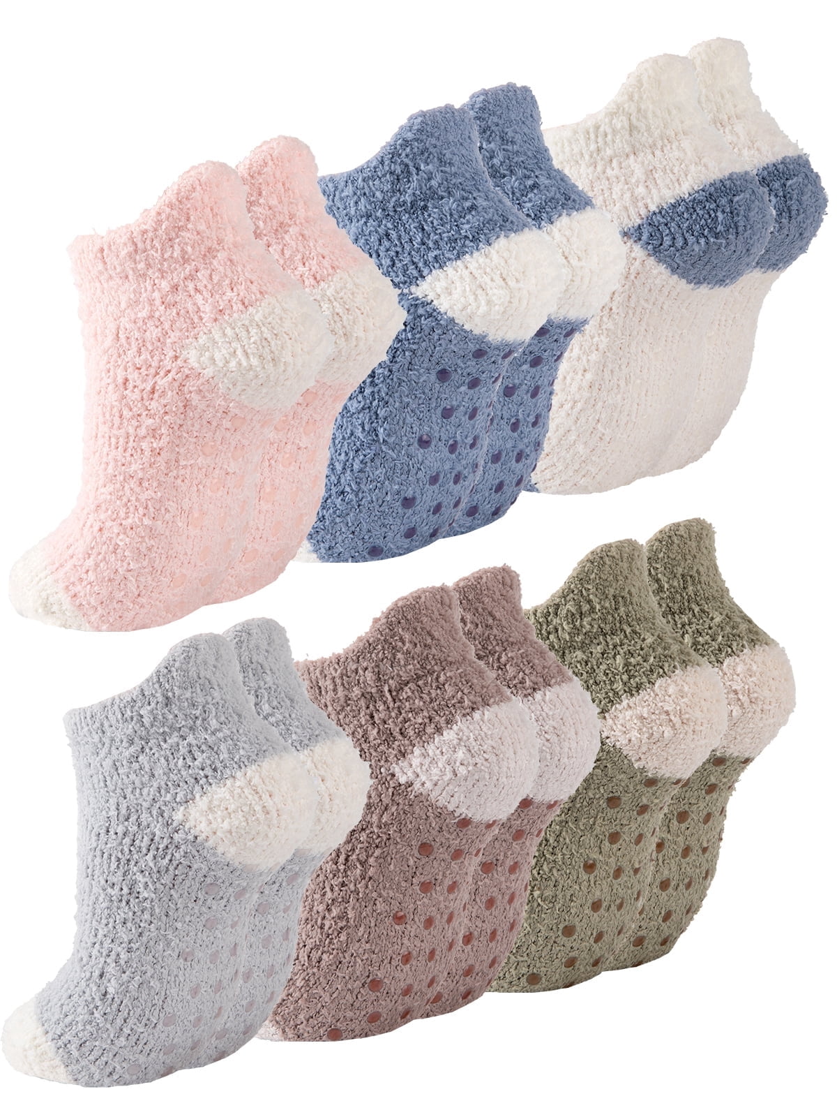 COOPLUS 6 Pairs Womens Fuzzy Socks with Grips Winter Warm Soft Fluffy ...