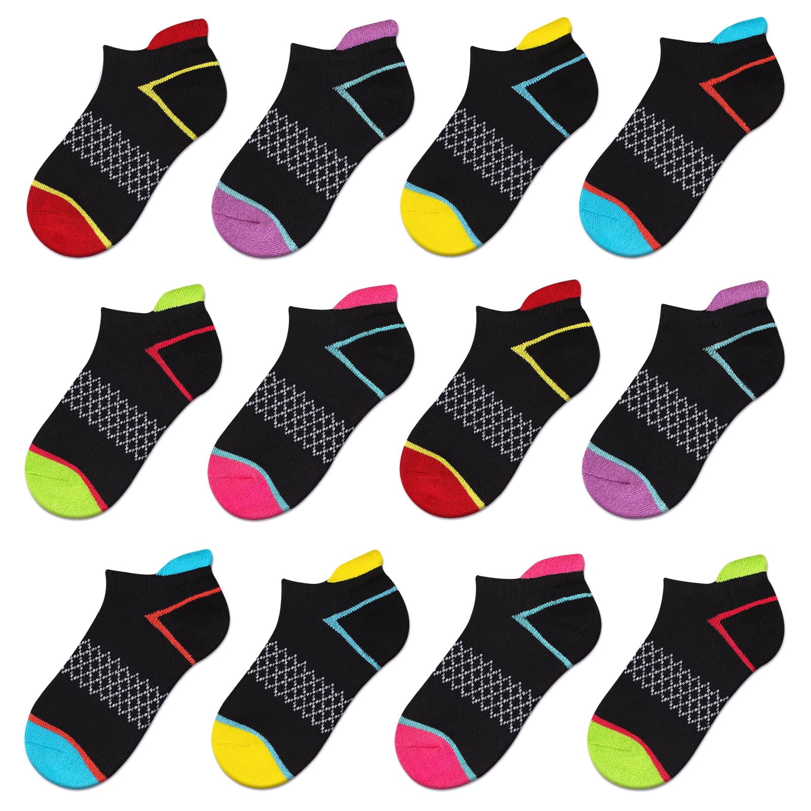 Cooplus Kids Ankle Socks, Cotton Cushioned Athletic Low Cut, 12 Pairs ...