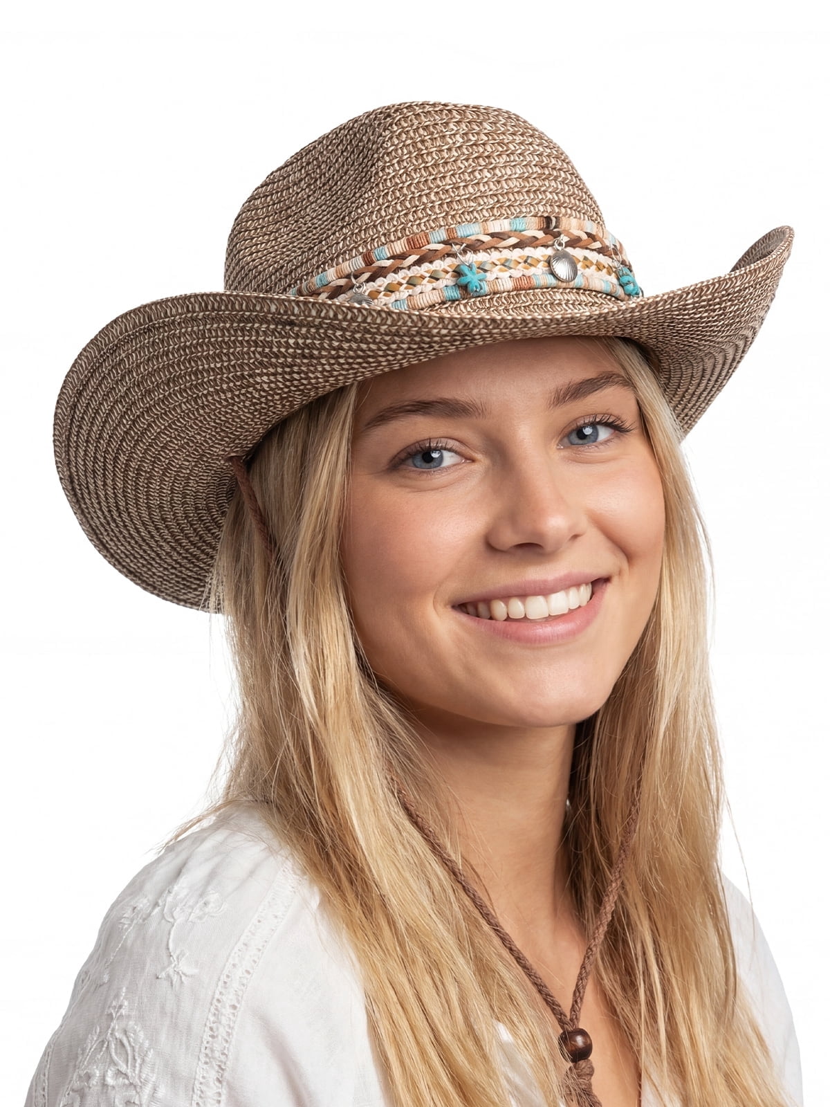 COOPLUS Cowboy Hat for Women Adjustable Wide Brim Boho Braided Band ...