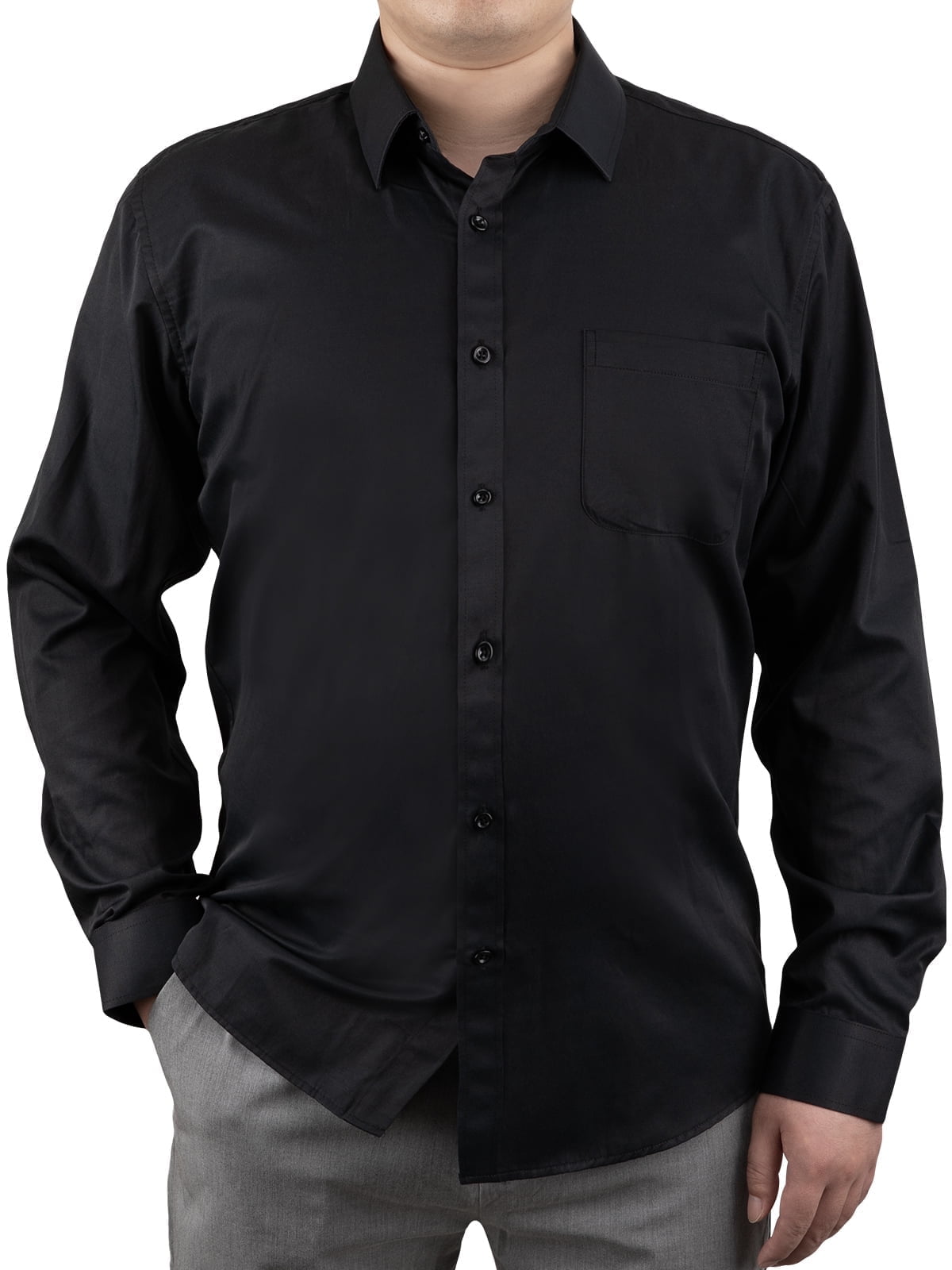 COOPLUS Mens Dress Shirts Solid Color Long Sleeve Stretch Formal Shirt ...