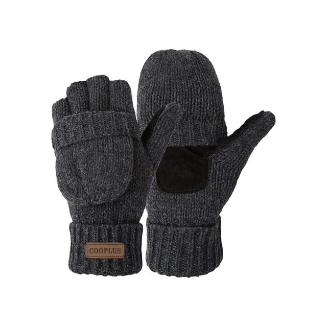 COOPLUS Mittens Winter Fingerless Gloves Warm Wool Knitted Gloves ...