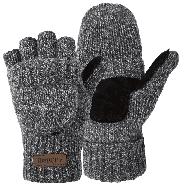 COOPLUS Winter Wool Mittens Fingerless Gloves with Fingers Grip for Men ...
