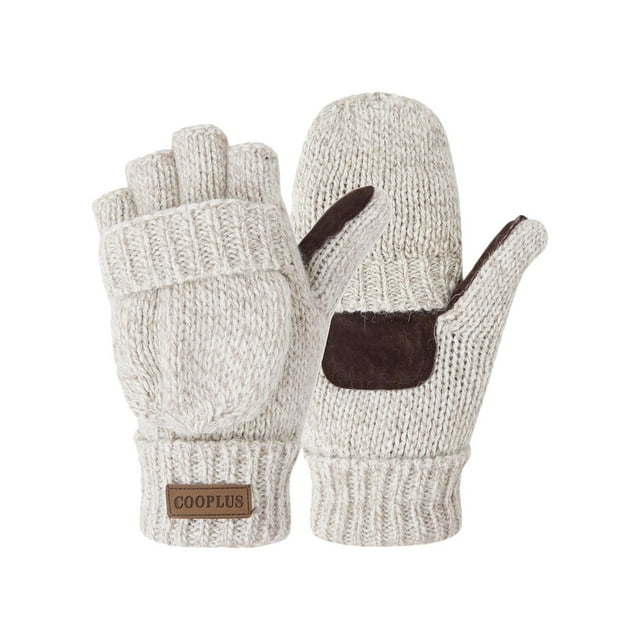COOPLUS Mittens Winter Fingerless Gloves Warm Wool Knitted Gloves ...