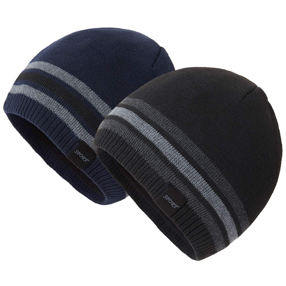 COOPLUS Men's Warm Winter Beanie Hats, Slouchy Knit Cap with Cuff, 2 ...