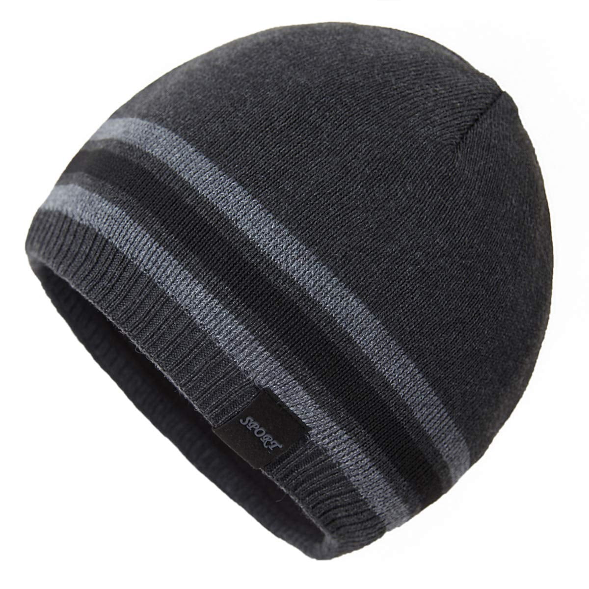 COOPLUS Mens Warm Slouchy Beanie Hat, Gray Acrylic Winter Cap with ...