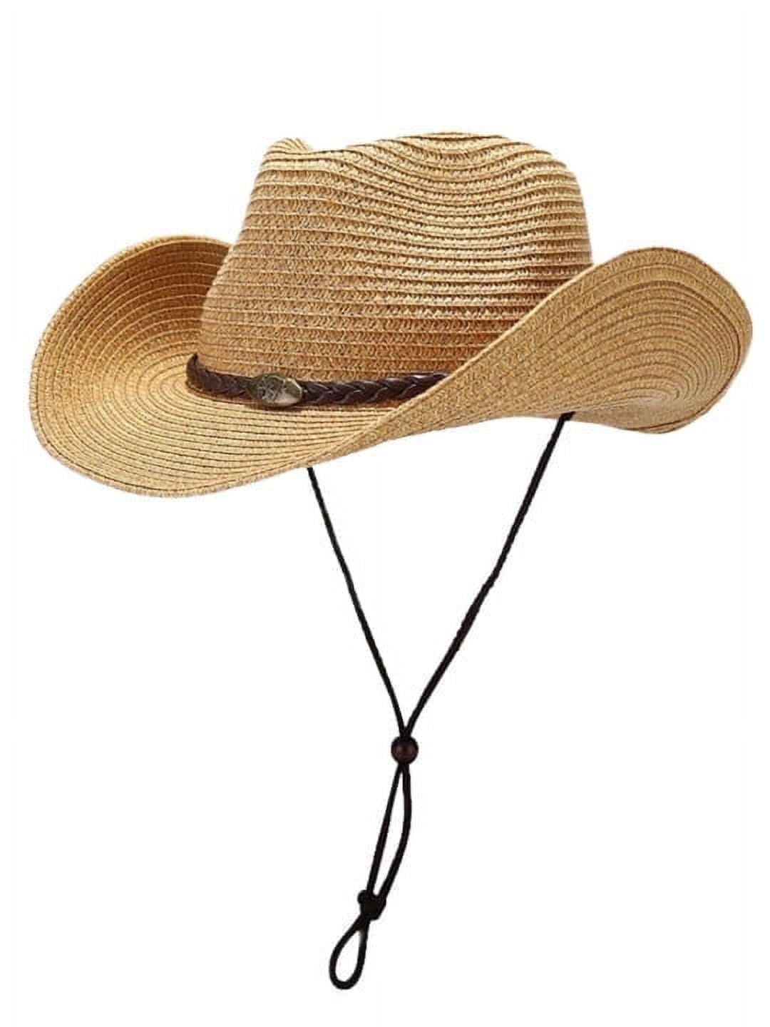 COOPLUS Straw Cowboy Hat for Women Western Cowgirl Adjustable Chin ...