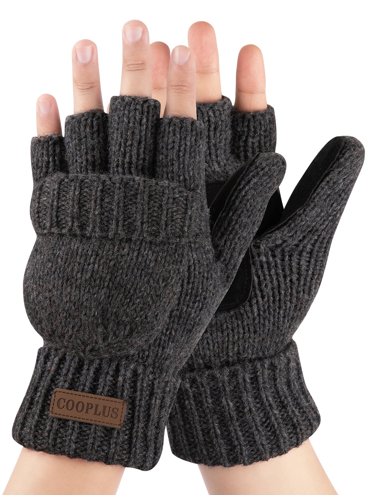 COOPLUS Convertible Wool Mittens Fingerless Gloves for Men & Women ...