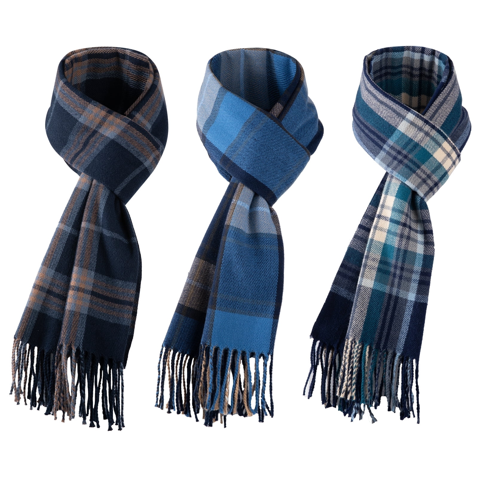 COOPLUS 3-Pack Winter Scarves for Adults, Soft Plaid Pattern Cozy Warm ...