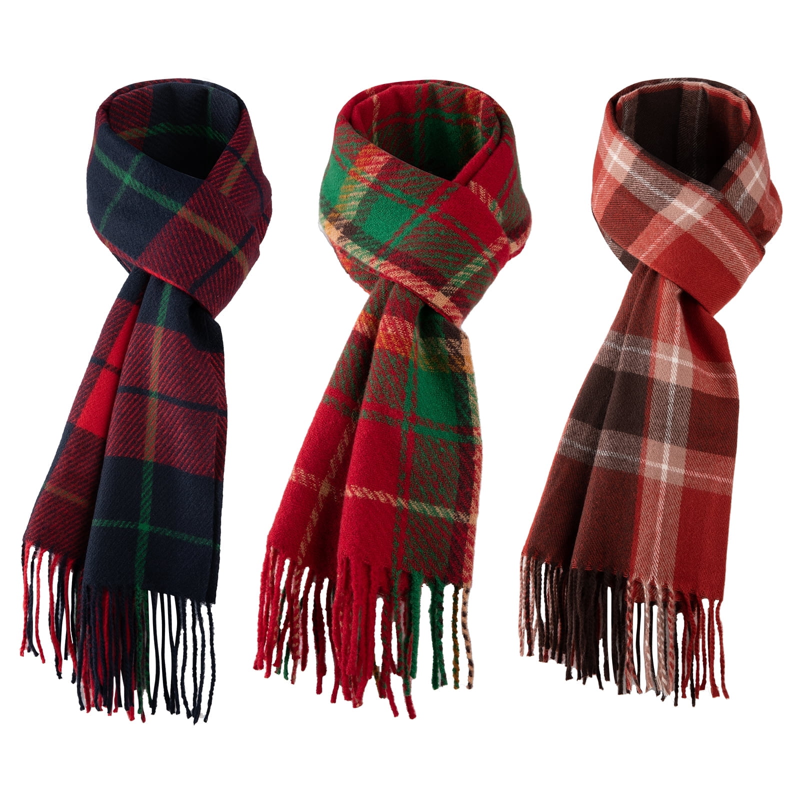 COOPLUS 3-Pack Winter Scarves for Adults, Soft Plaid Pattern Cozy Warm ...