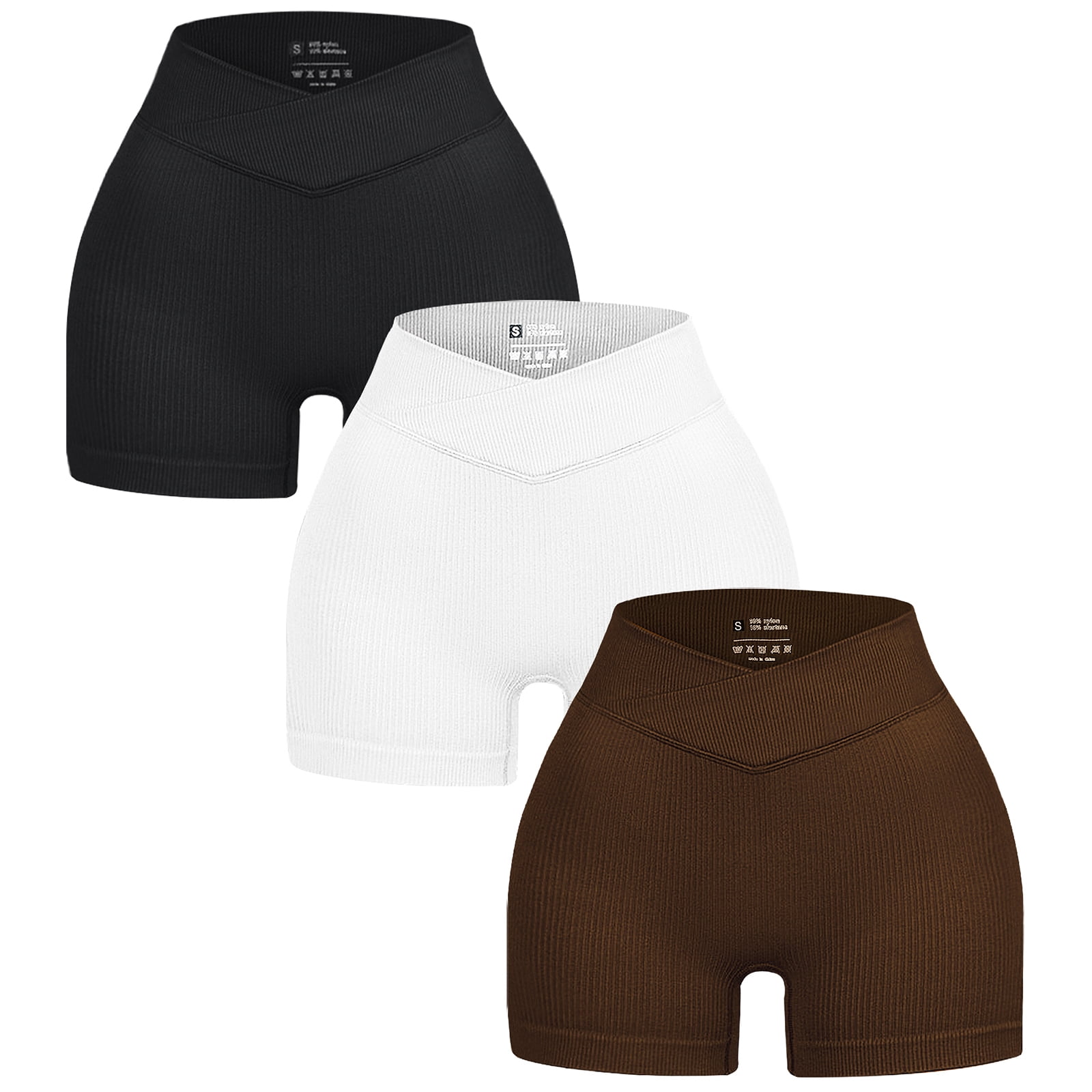 COOPLUS Womens Cross Waist Workout Shorts High Waisted Tummy Control ...