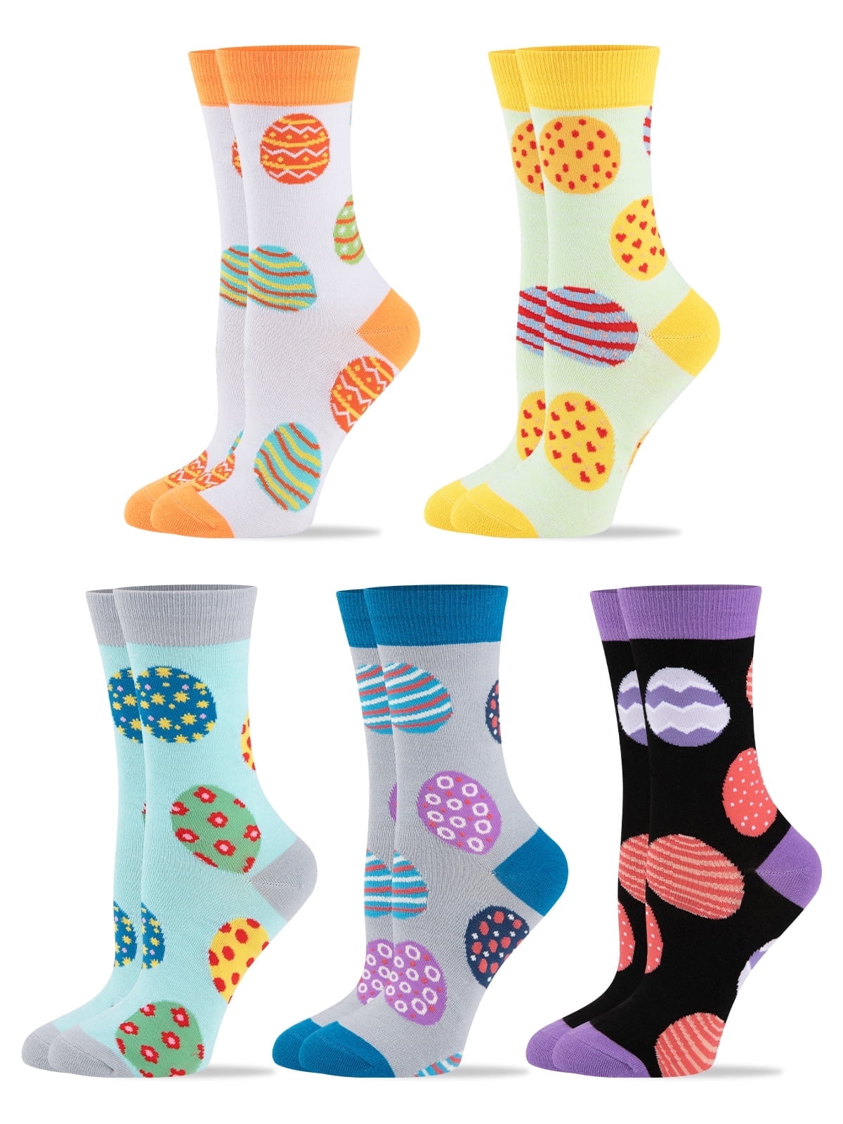 COOPLUS Womens Crew Socks Fun Multi-Colored Egg Pattern Socks for Women ...
