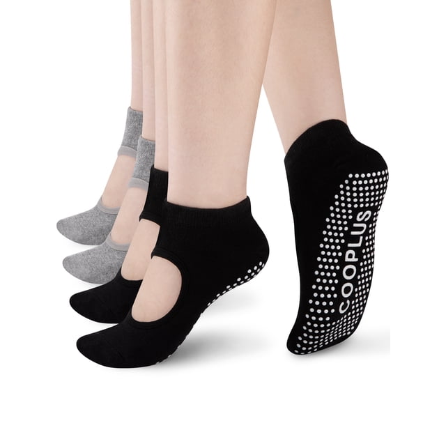 COOPLUS Womens Non Slip Athletic Socks With Grips Barefoot Workout ...