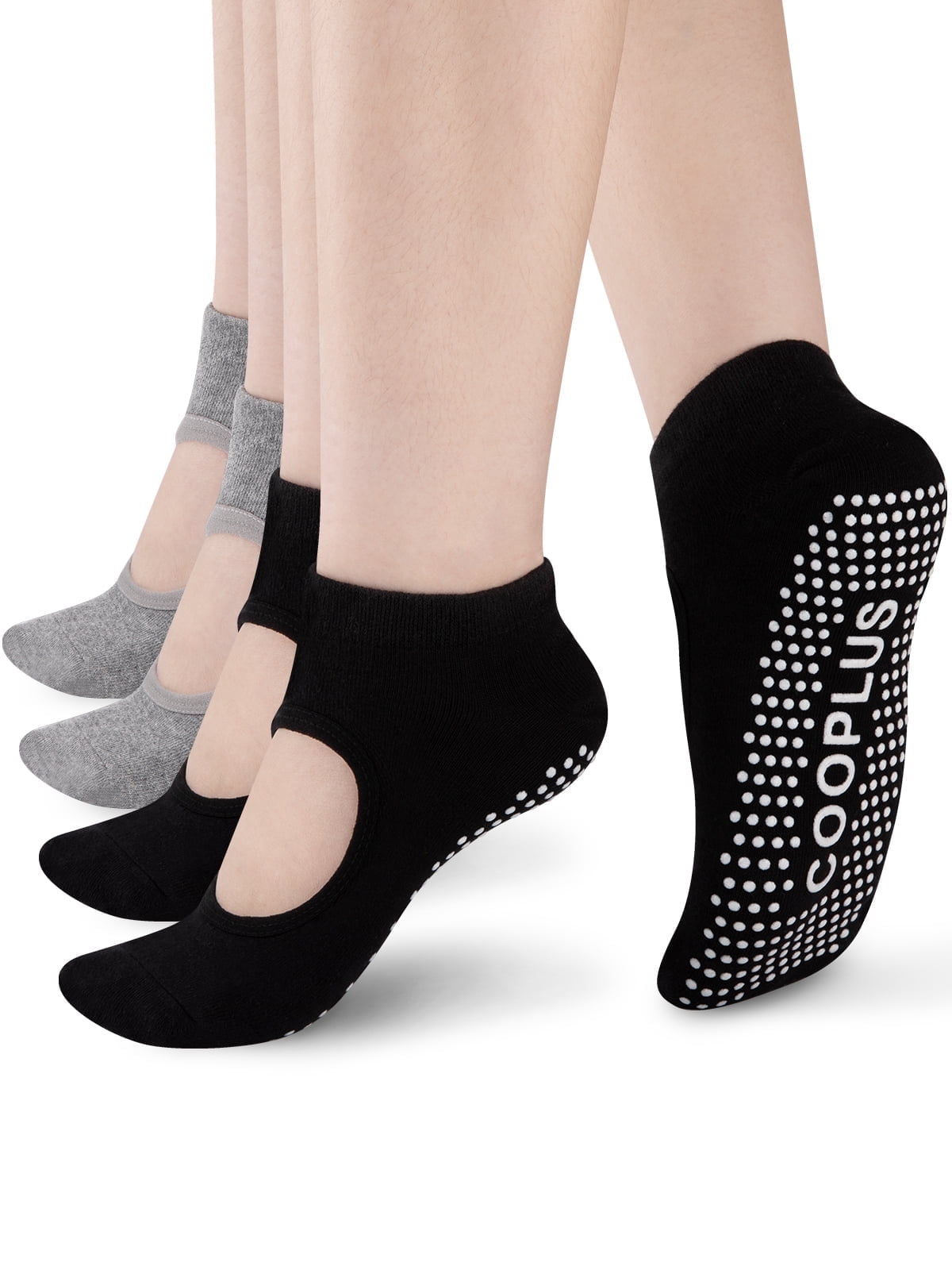 COOPLUS Womens Non Slip Athletic Socks With Grips Barefoot Workout ...