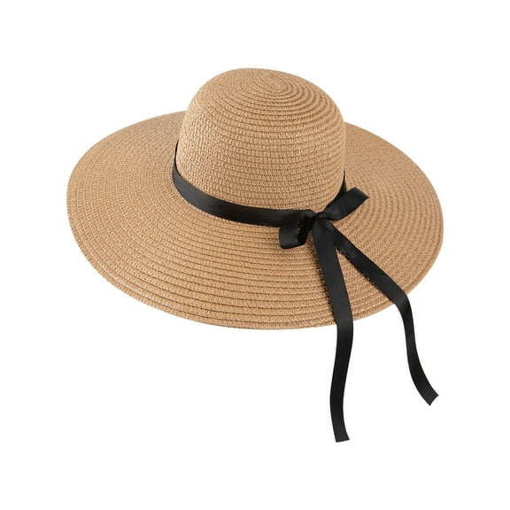 AWZXDE Unisex Solid Color Foldable Straw Wide Brim Sun Hat Casual Beach ...